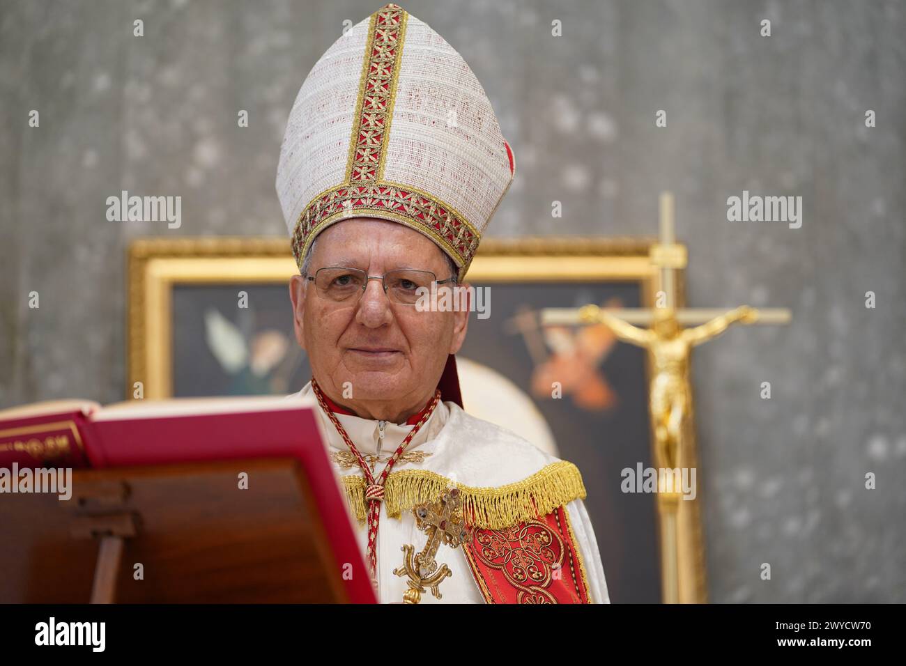 Mosul, Iraq. 05th Apr, 2024. Cardinal Louis Raphael Sako, the Patriarch ...