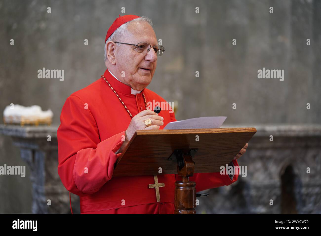 Mosul, Iraq. 05th Apr, 2024. Cardinal Louis Raphael Sako, the Patriarch ...