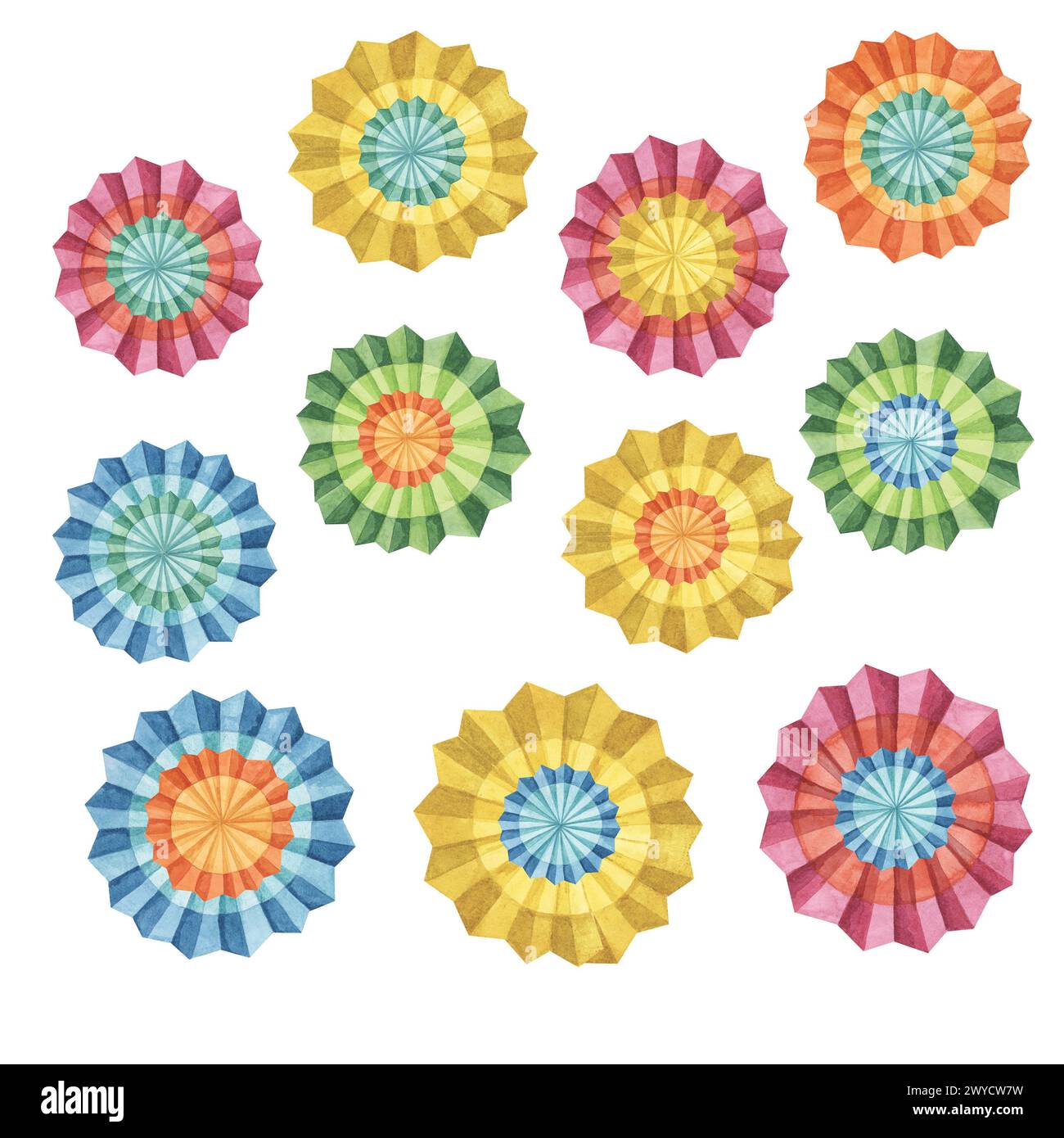 Bright colored set of fiesta flowers. Hand drawn isolated watercolor ...