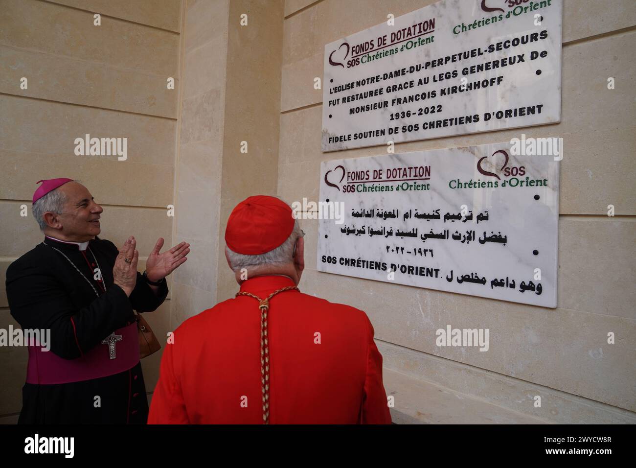 Mosul, Iraq. 05th Apr, 2024. Cardinal Louis Raphael Sako (R), the ...