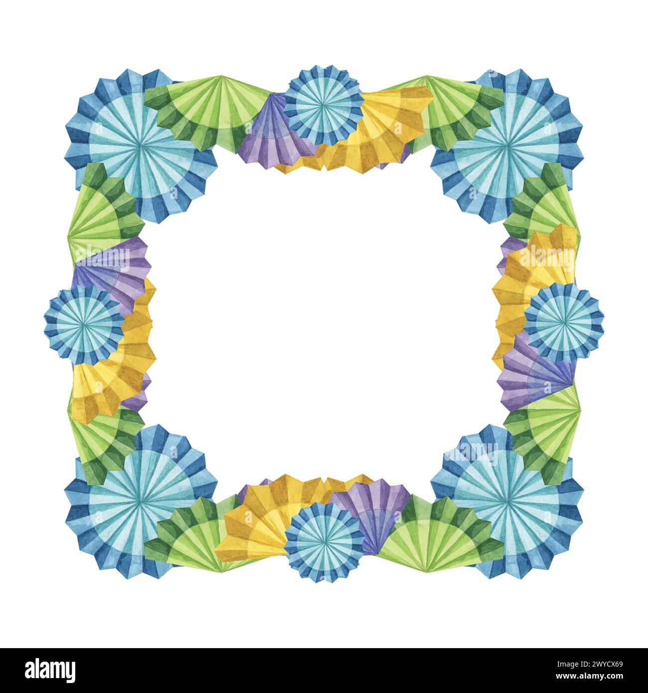 Blue, yellow and green fiesta flowers. Hand drawn isolated watercolor ...