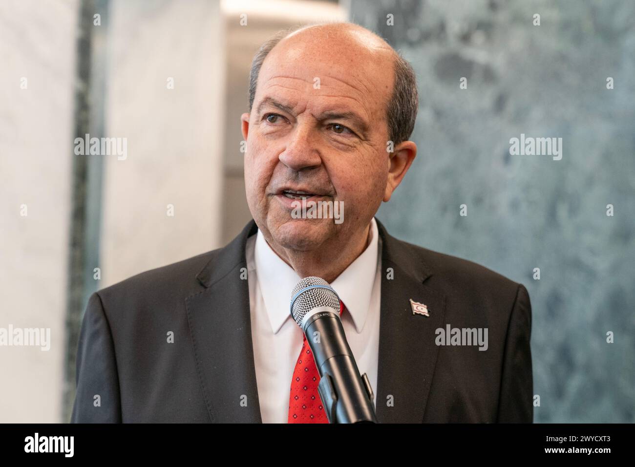 Ersin Tatar, Leader of the Turkish Cypriot Community speaks to press ...