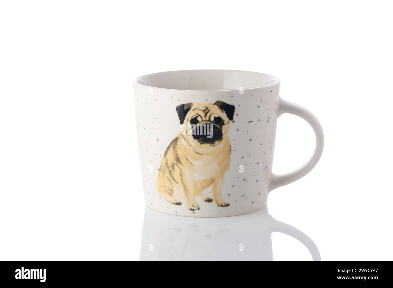 cup with a pug drawn on it on a white background.Isolate Stock Photo ...