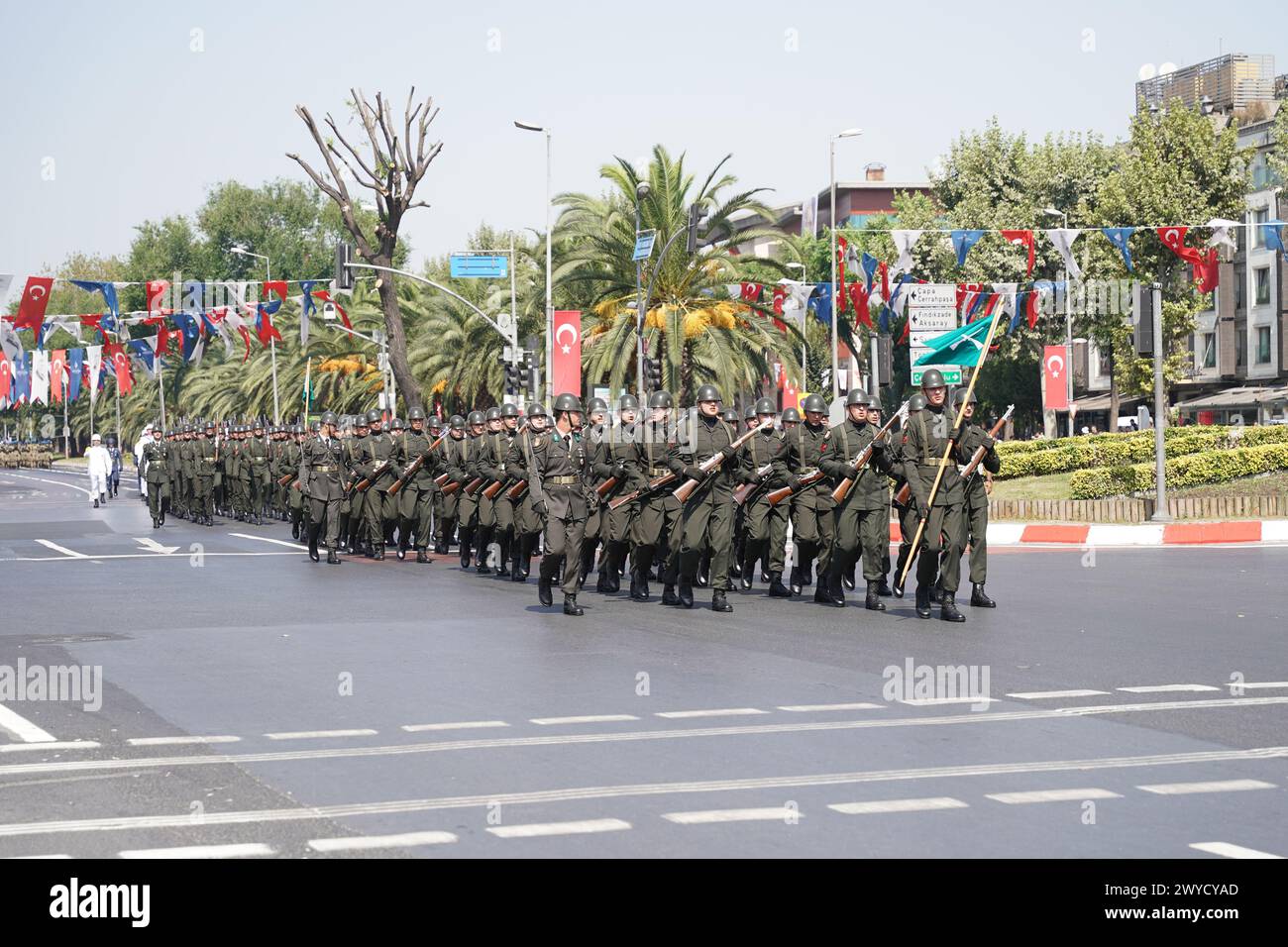 ISTANBUL, TURKIYE - AUGUST 30, 2023: Soldiers march during anniversary ...