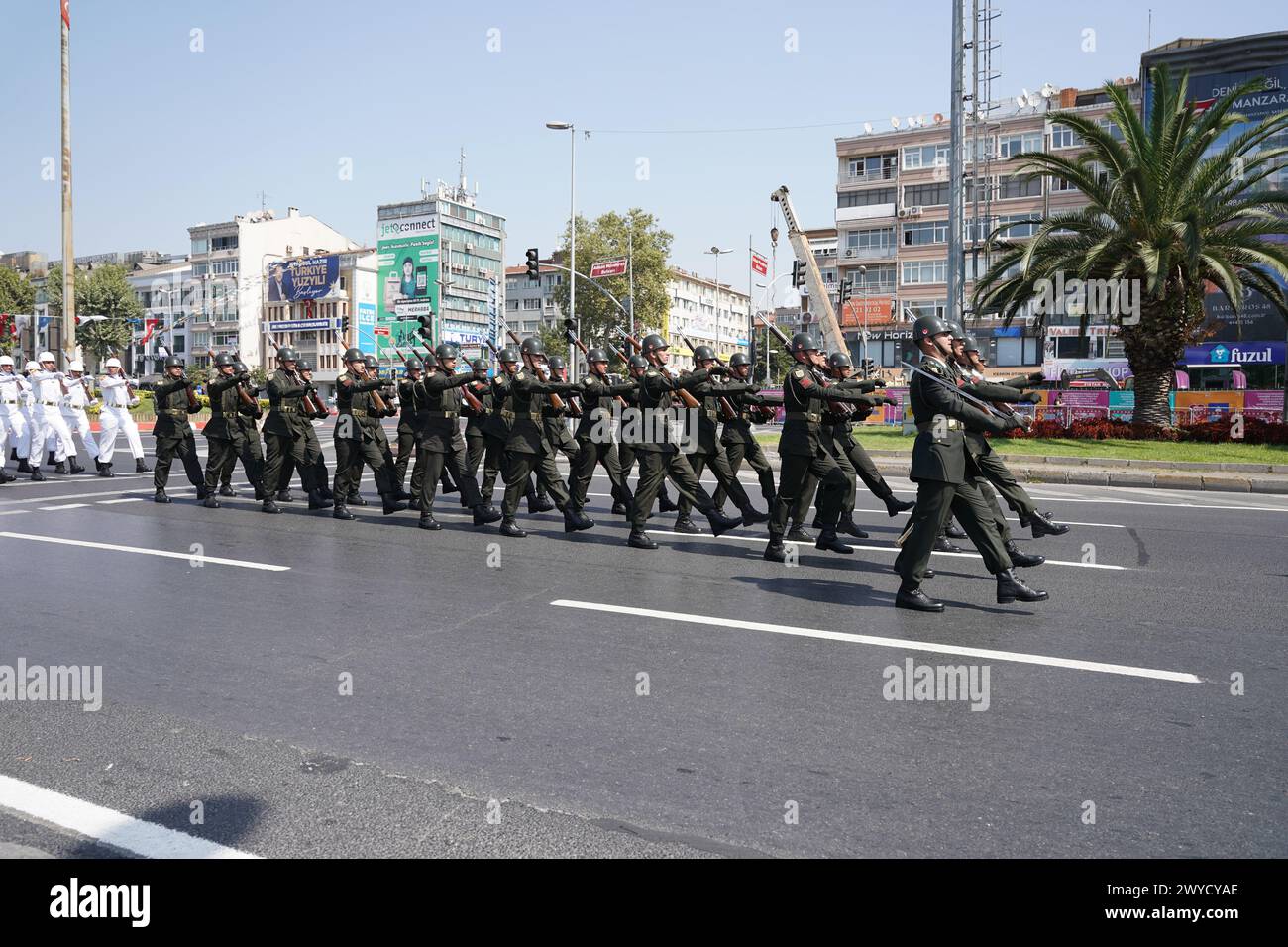 ISTANBUL, TURKIYE - AUGUST 30, 2023: Soldiers march during anniversary ...