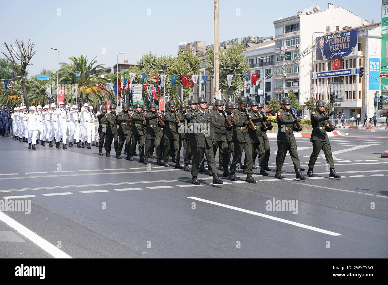 ISTANBUL, TURKIYE - AUGUST 30, 2023: Soldiers march during anniversary ...