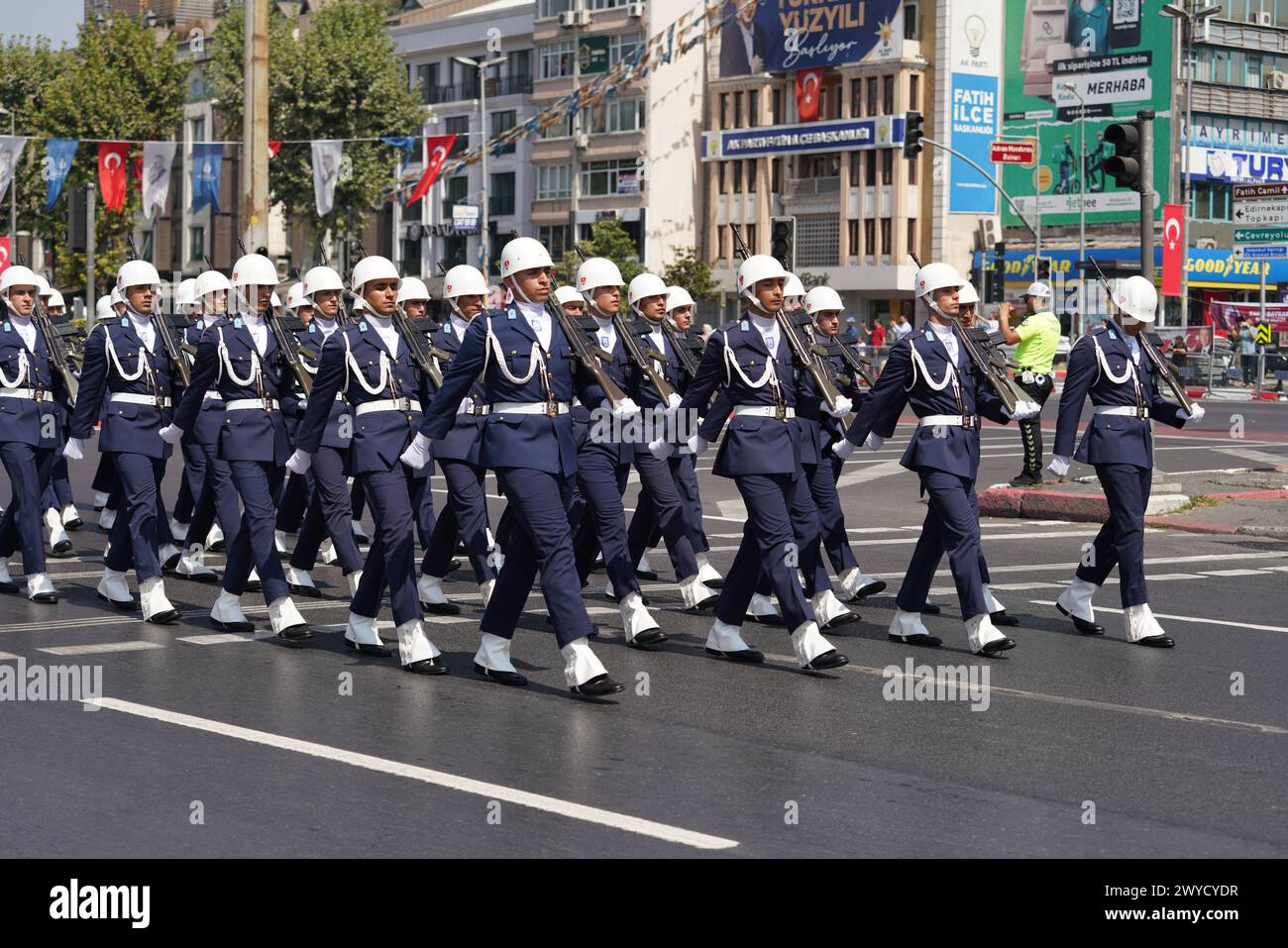 ISTANBUL, TURKIYE - AUGUST 30, 2023: Soldiers march during anniversary ...
