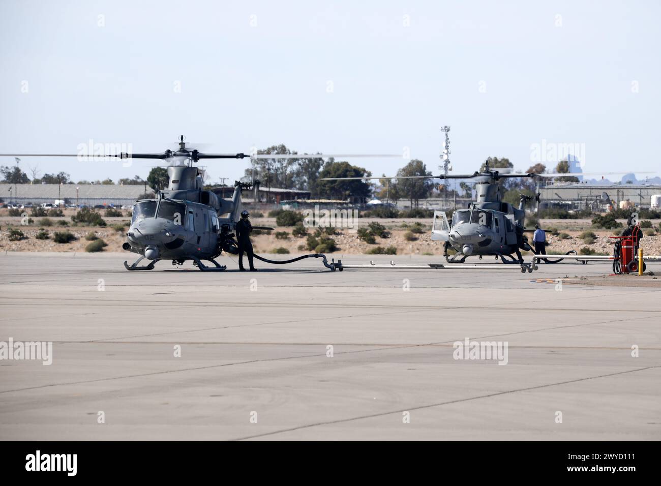 Two U.S. Marine Corps UH-1Y Venom helicopters assigned to Marine ...