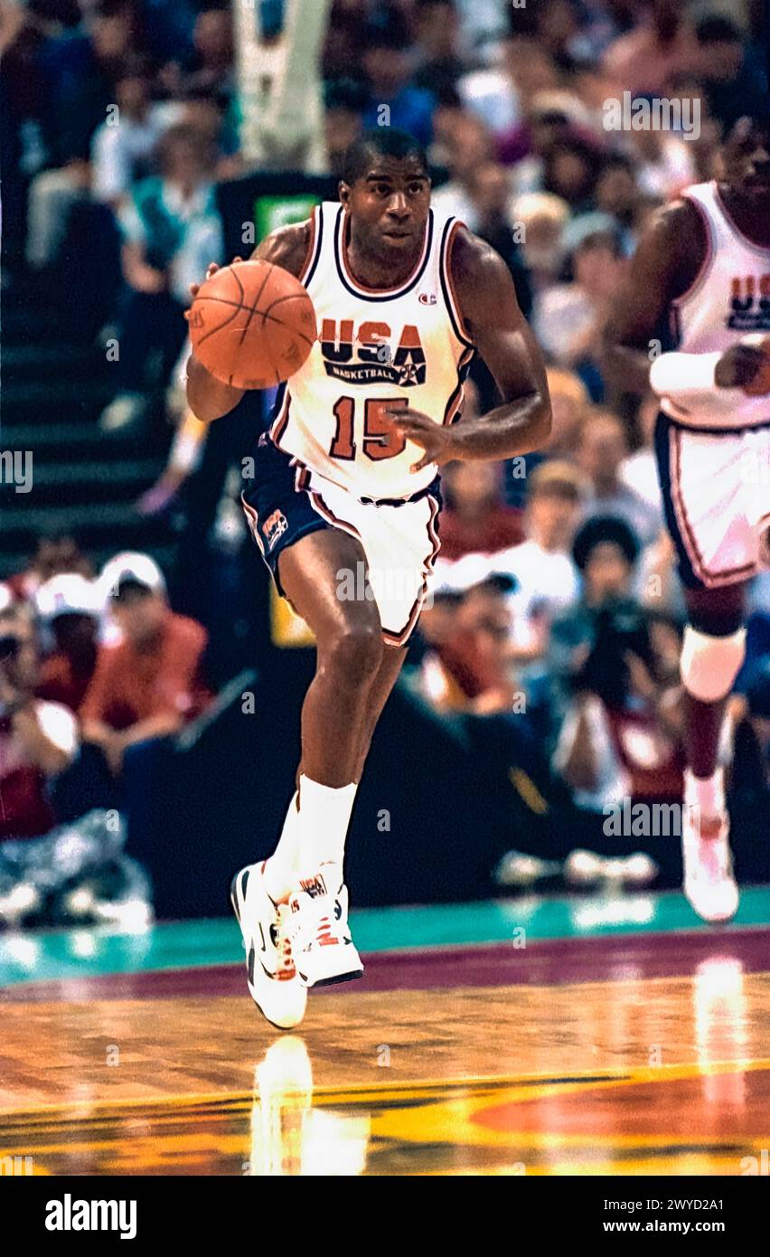 Magic Johnson (USA) competing at the 1992 Tournament of the Americas ...