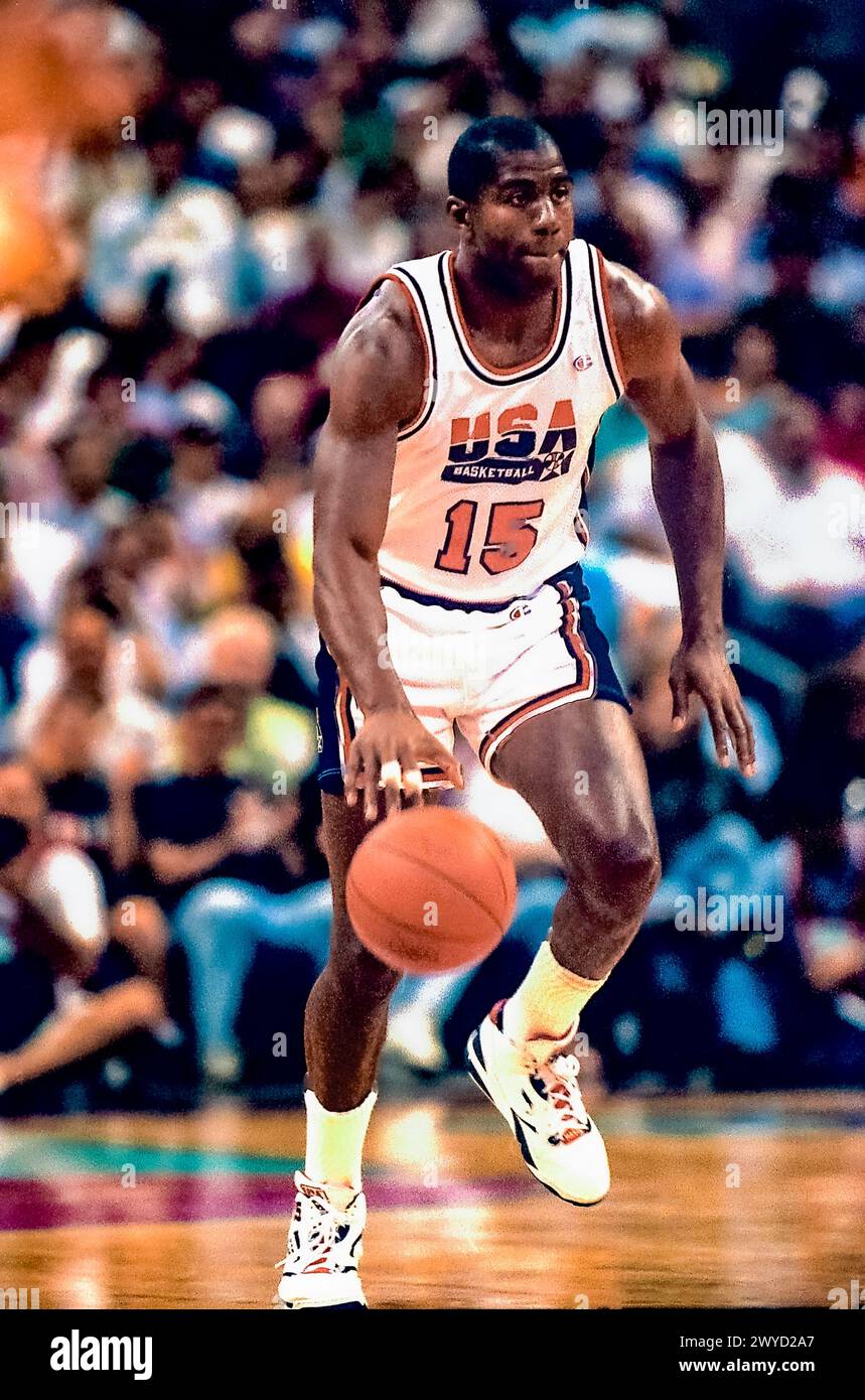 Magic Johnson (USA) competing at the 1992 Tournament of the Americas ...