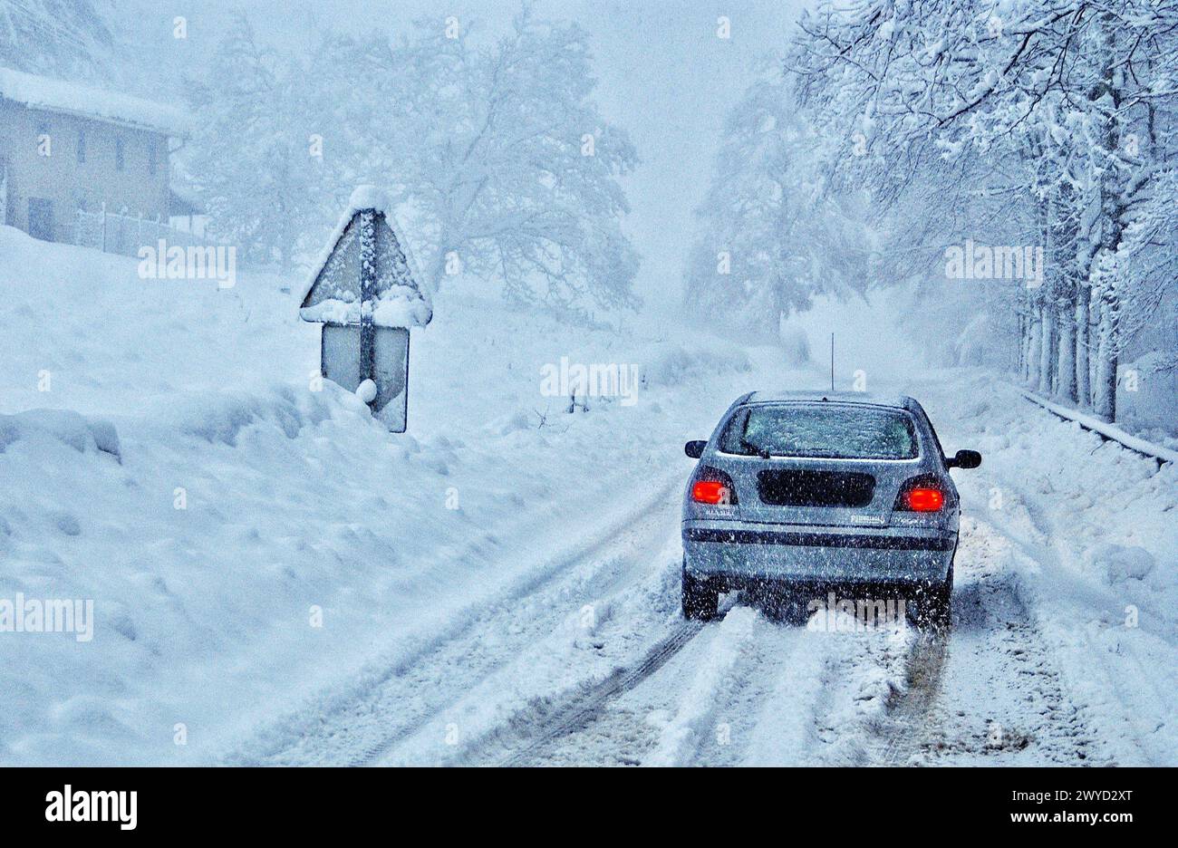 Snow covered road. Legazpi. Guipúzcoa, Spain Stock Photo - Alamy