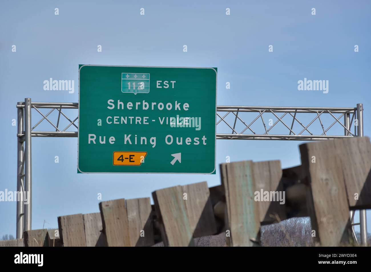 Sherbrooke Downtown and Rock Forest Street highway sign Stock Photo - Alamy