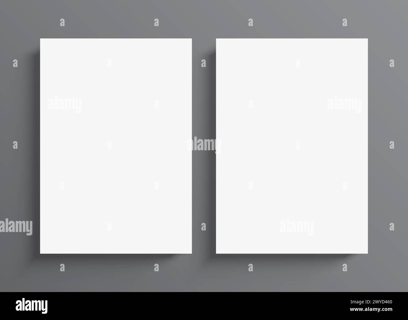 2 blank white paper posters hanging on a grey wall background. Poster ...