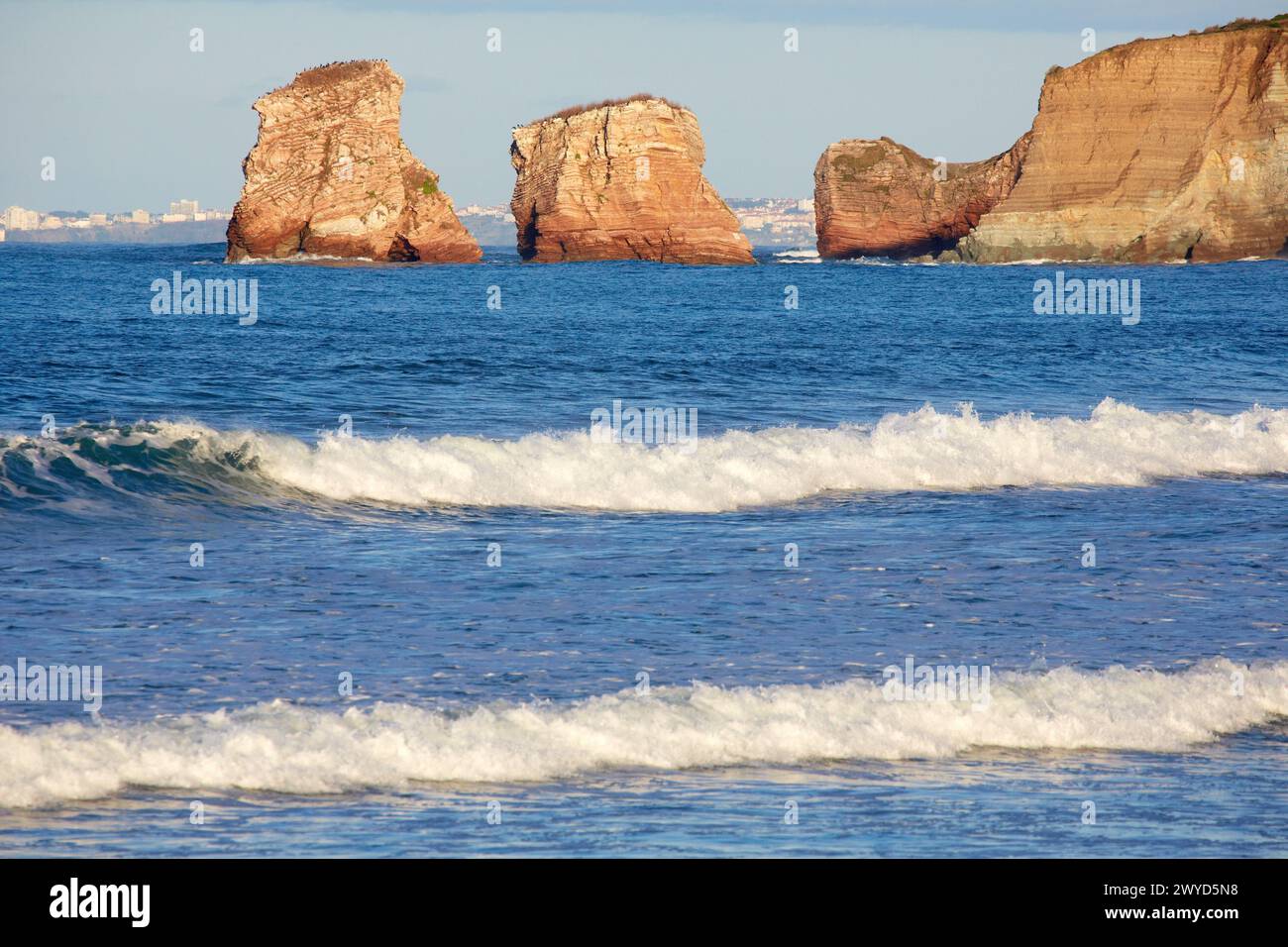 Twin rocks. Beach. Hendaye. Aquitaine. Pyrenees Atlantiques. France ...