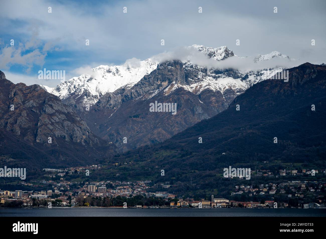 Driving car on road along shores of Lake Como in Northern Italy, spring ...
