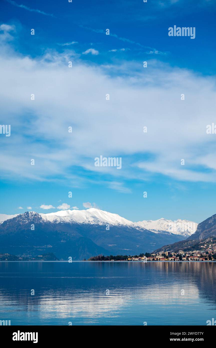 Driving car on road along shores of Lake Como in Northern Italy, spring ...