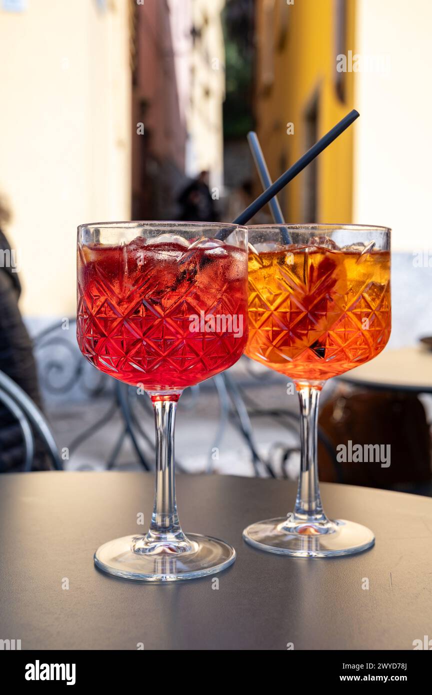 Aperol and Campari Spritz orange bitter long drink cocktail made with ...