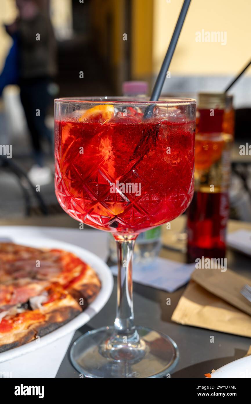 Spritz Campari red bitter long drink cocktail maid with liqueur ...