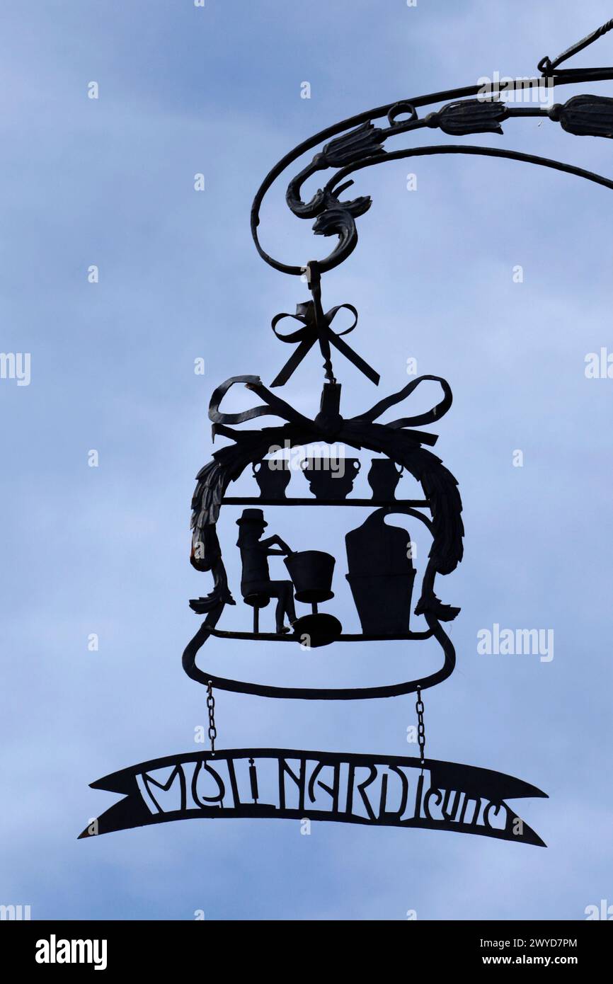 The iconic sign of the Molinard perfumery, featuring intricate ...