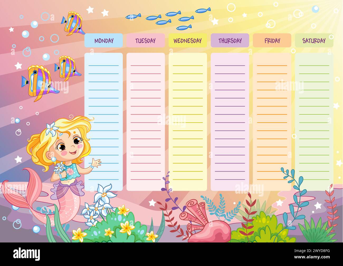 School timetable. Weekly schedule vector template for school students ...