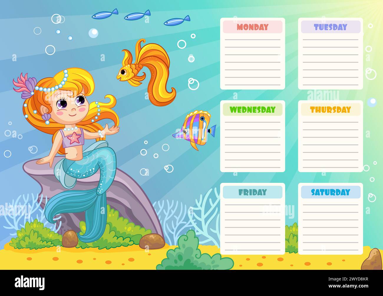 Mermaid stationery weekly planner and daily organizer for kids, Monday ...
