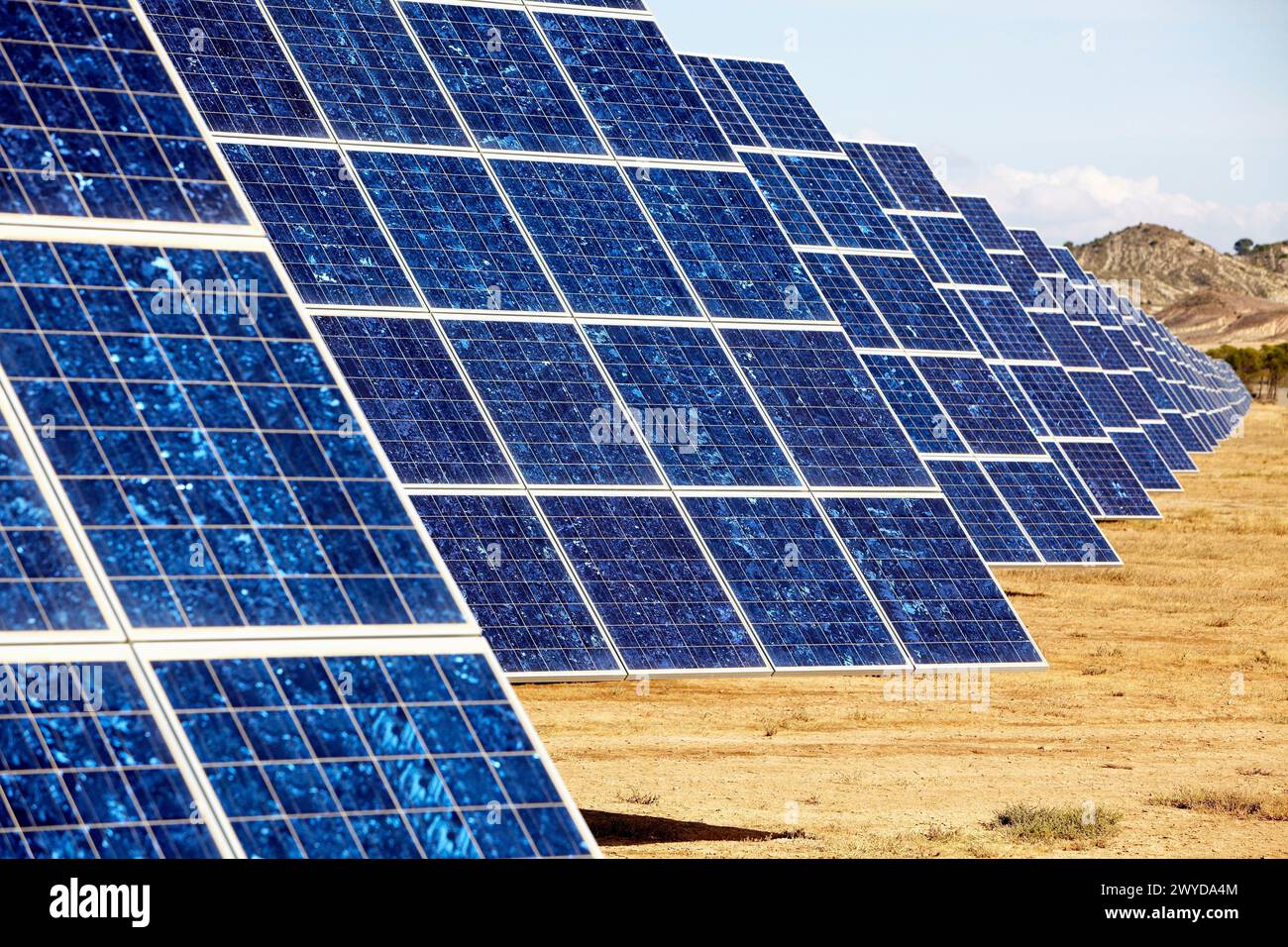 Solar panels, photovoltaics, solar power plant, Bardenas, Navarre ...