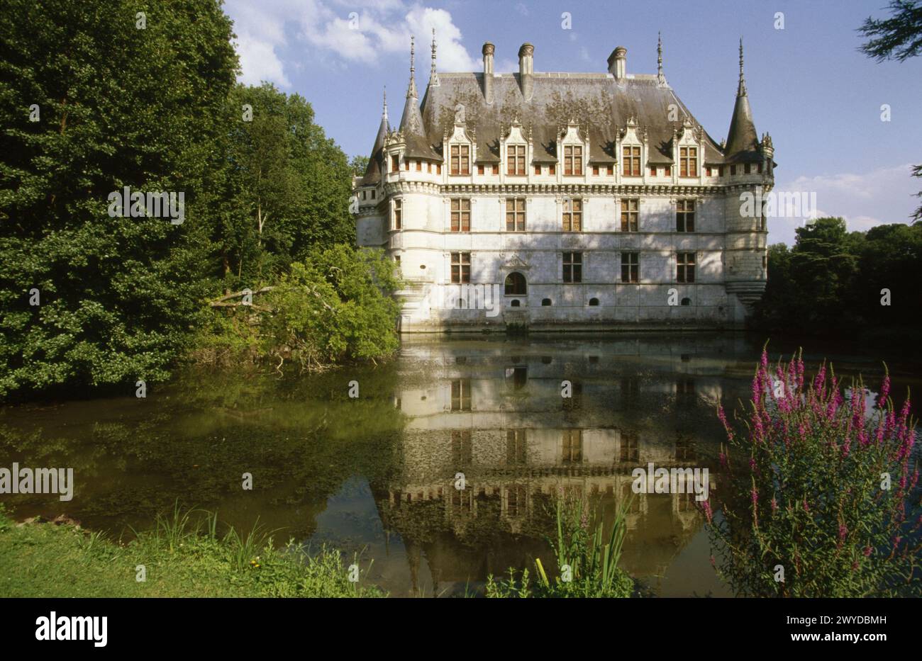 Azay-le-Rideau Castle (1518-29) and Indre River. Loire Valley. France ...