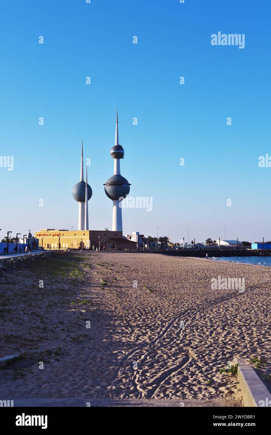 Famous Towers of Balls in Kuwait in a sunny day with clear sky. Blue ...