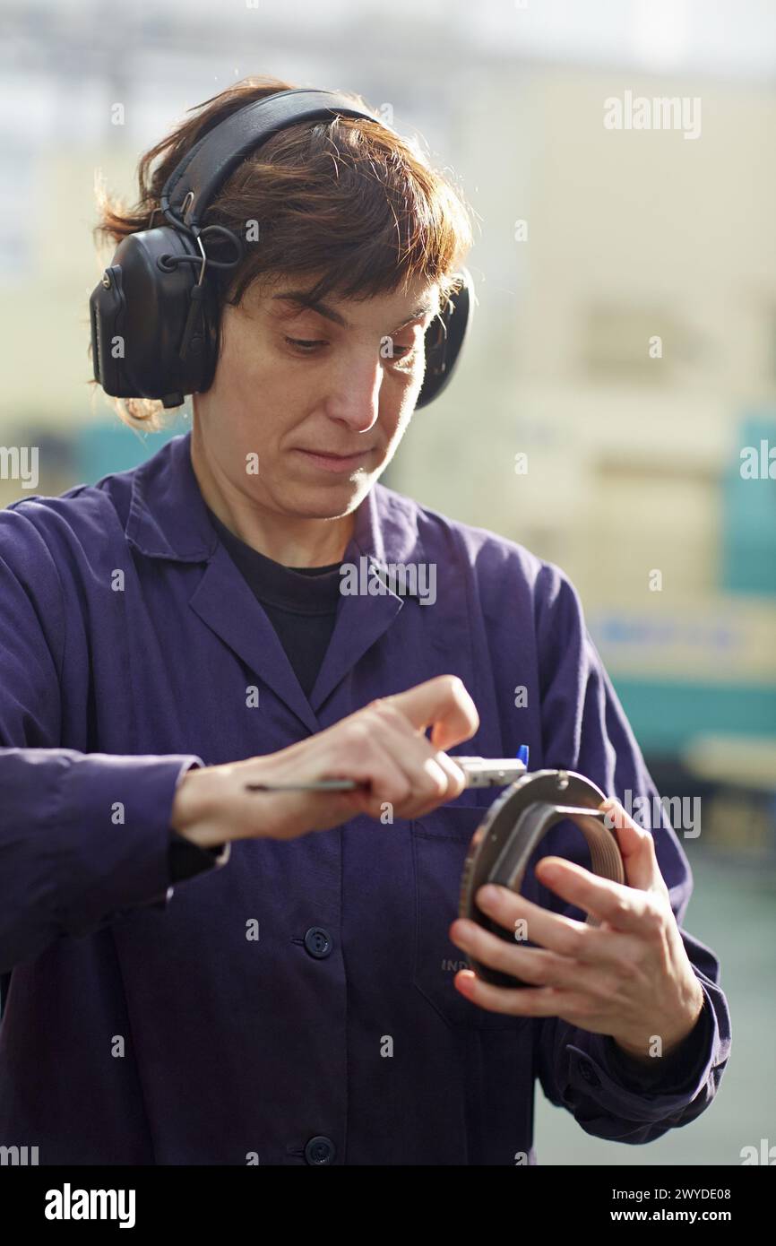 Worker Measuring With Caliper Area Automated Cnc Lathes Machined Indecober Machining Of
