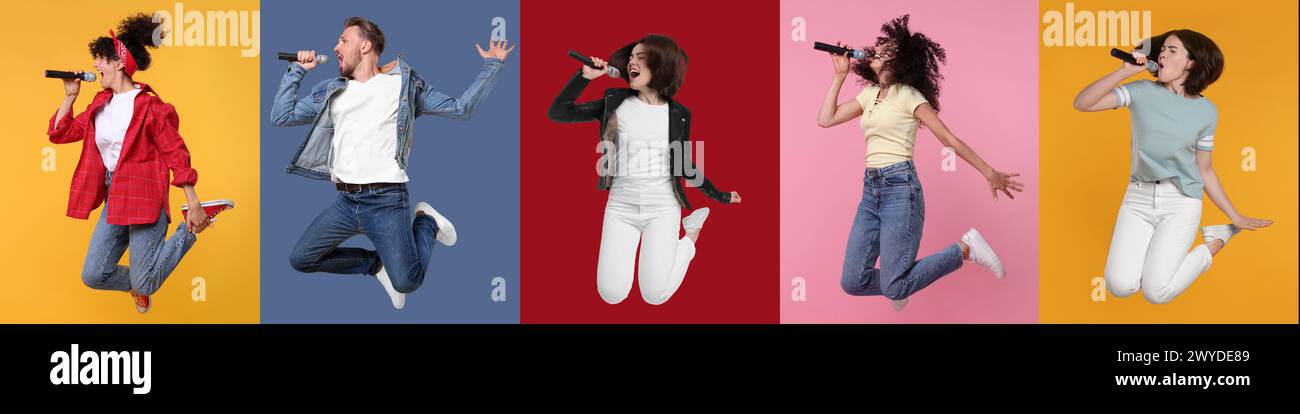 Singers on different color backgrounds, collection of photos Stock ...
