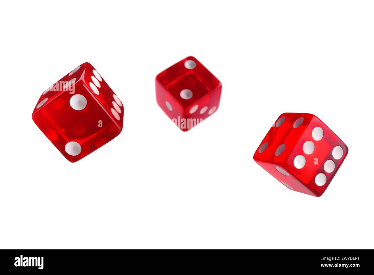 Three red dice in air on white background Stock Photo - Alamy