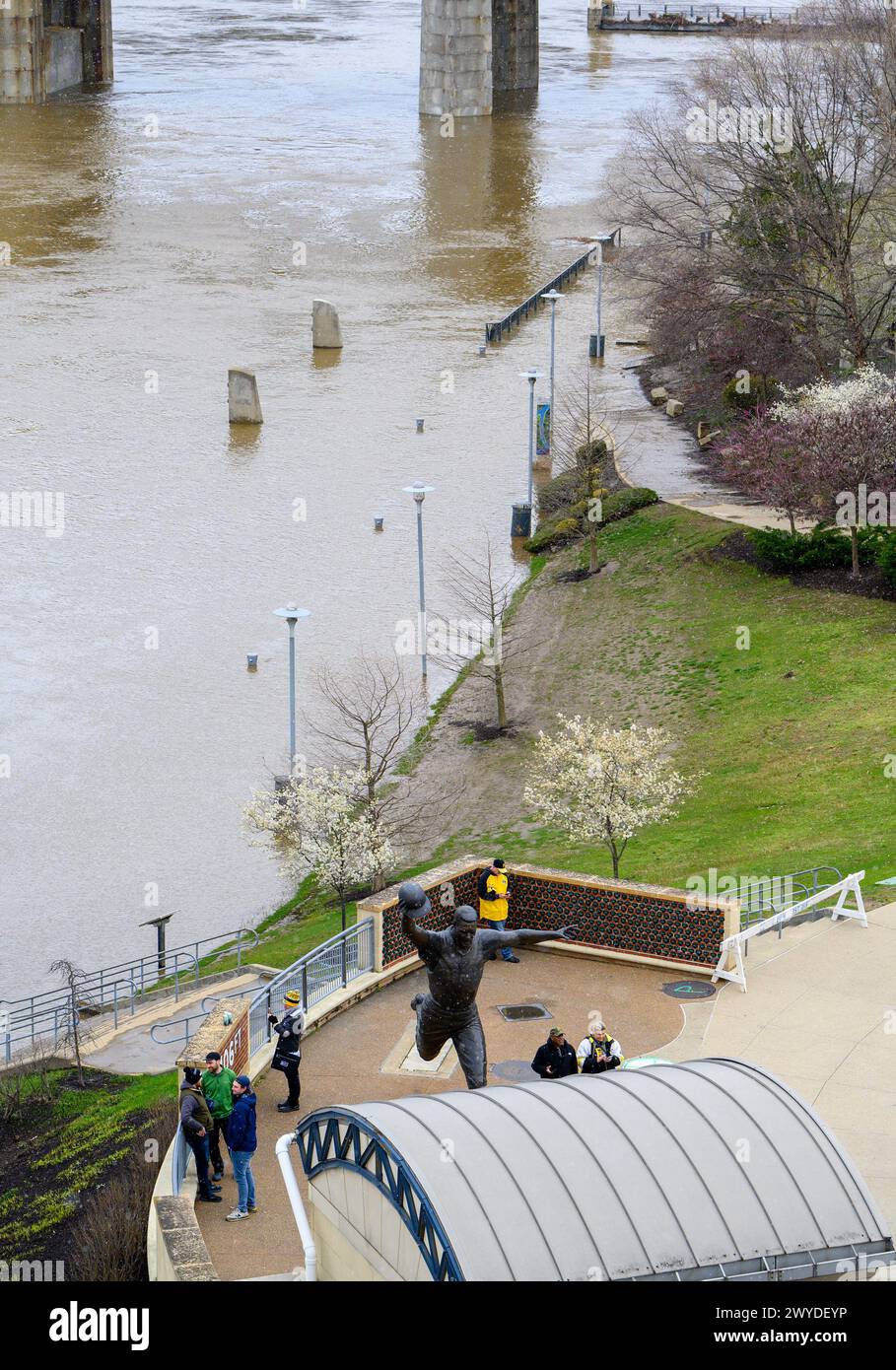 Pittsburgh, United States. 05th Apr, 2024. Geese swim in the flooding ...