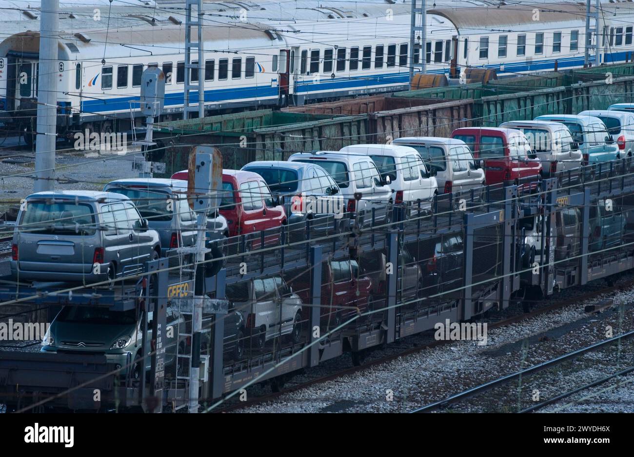 Cars for export, Train station. Irun. Guipúzcoa (Spanish-French border ...
