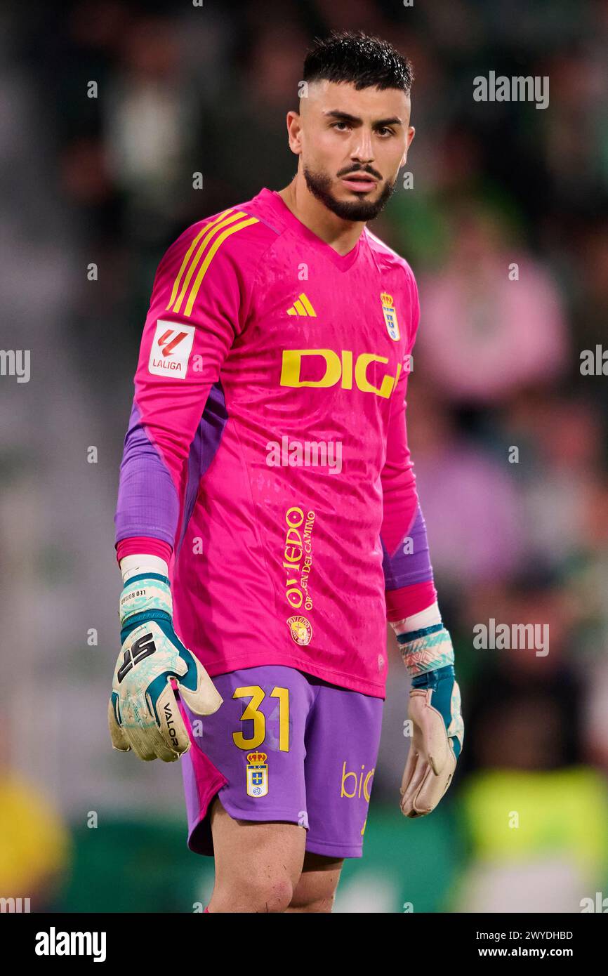 ELCHE, SPAIN - APRIL 5: Leo Roman Goalkeeper of Real Oviedo looks on ...