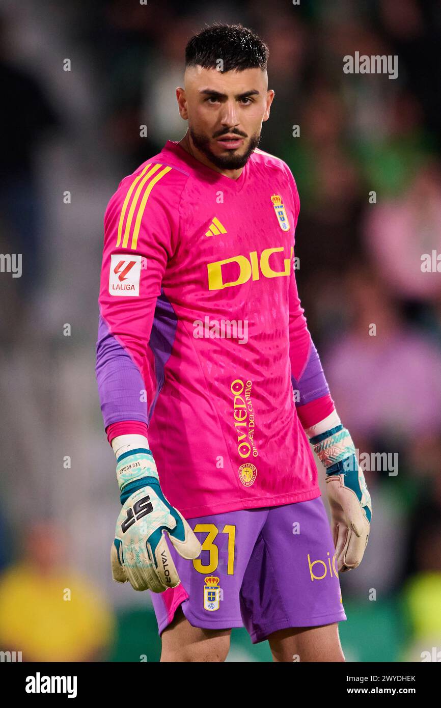 ELCHE, SPAIN - APRIL 5: Leo Roman Goalkeeper of Real Oviedo looks on ...