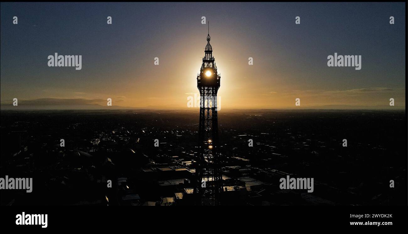An image of Blackpool Tower at sunrise giving a silhouette of the ...