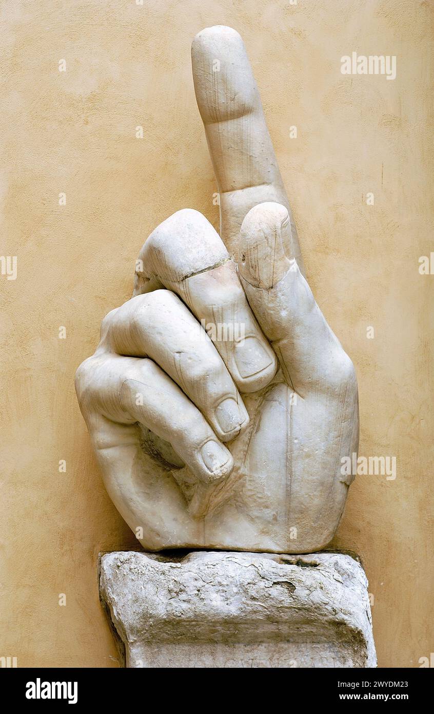 Hand of statue of Emperor Constantine II at courtyard of Palazzo dei ...