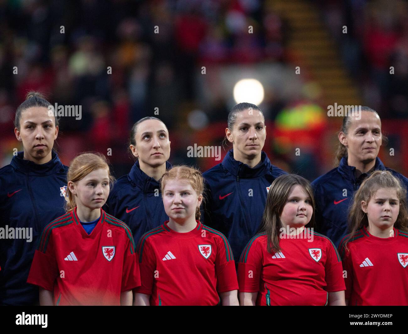 Stok Cae Ras Stadium, UK. 5th Apr, 2024. Croatia National Anthem during ...