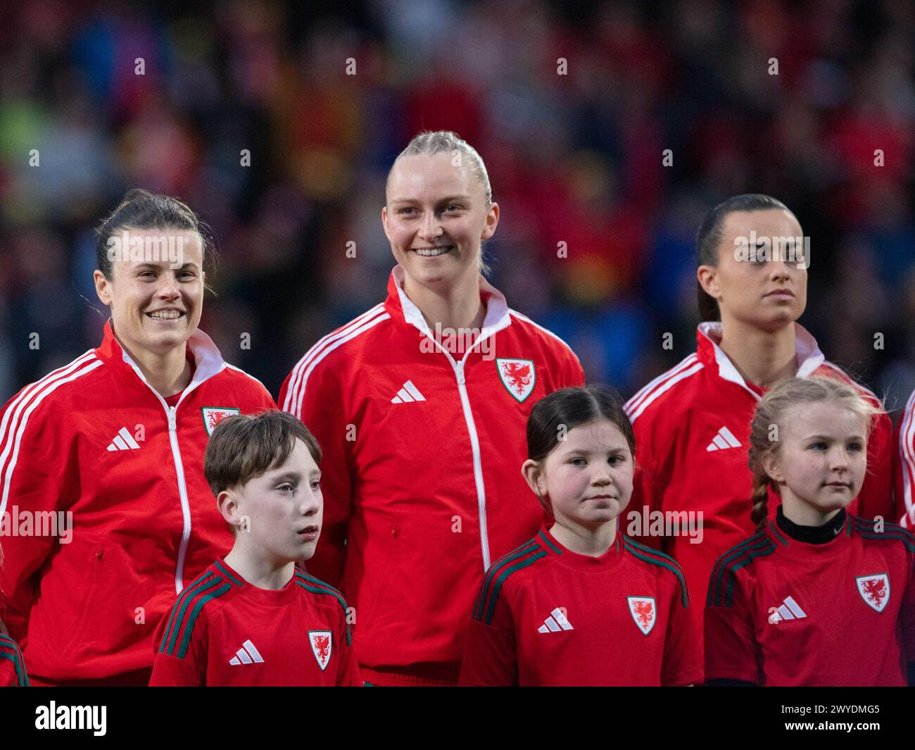 Stok Cae Ras Stadium, UK. 5th Apr, 2024. Wales national Anthem during ...