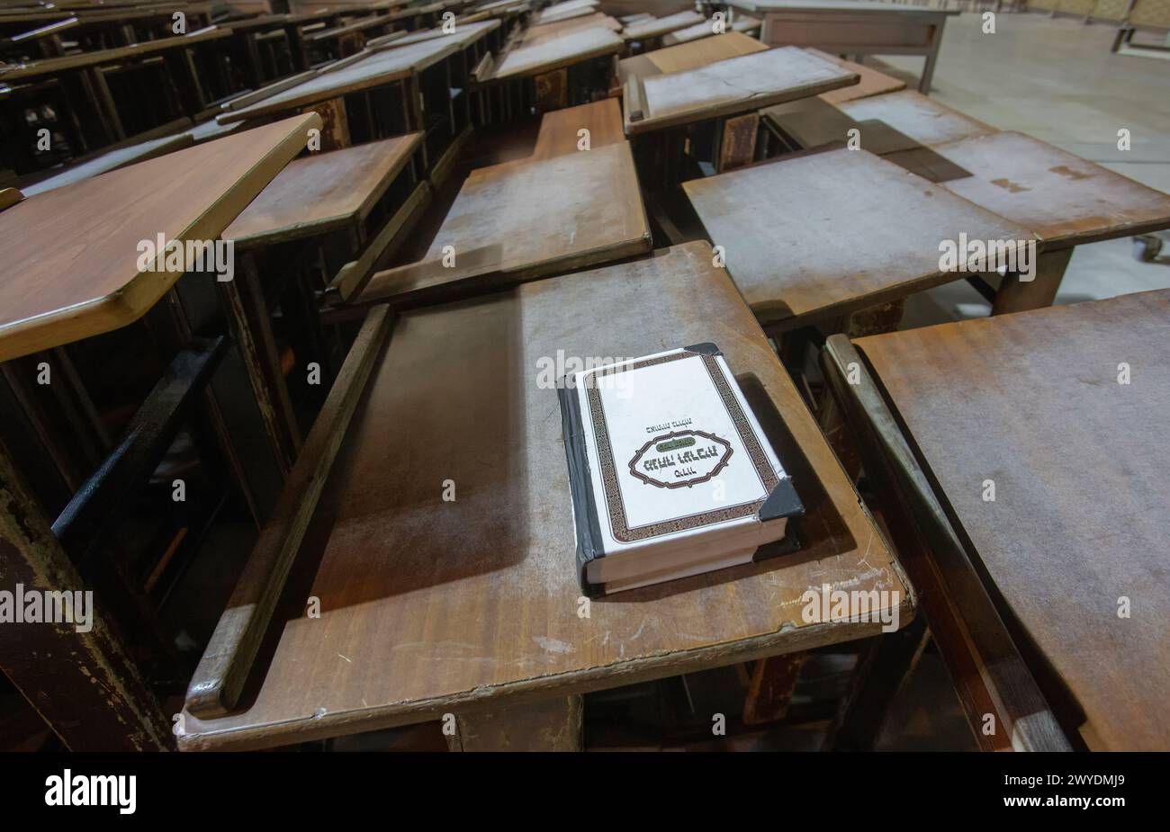 Ancient Book Tora on tables on square near Western Wall (holy place ...