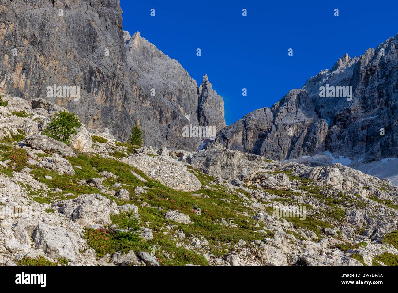Dolomites mountains rocky peaks scenic landscape. Alpine summits in the ...