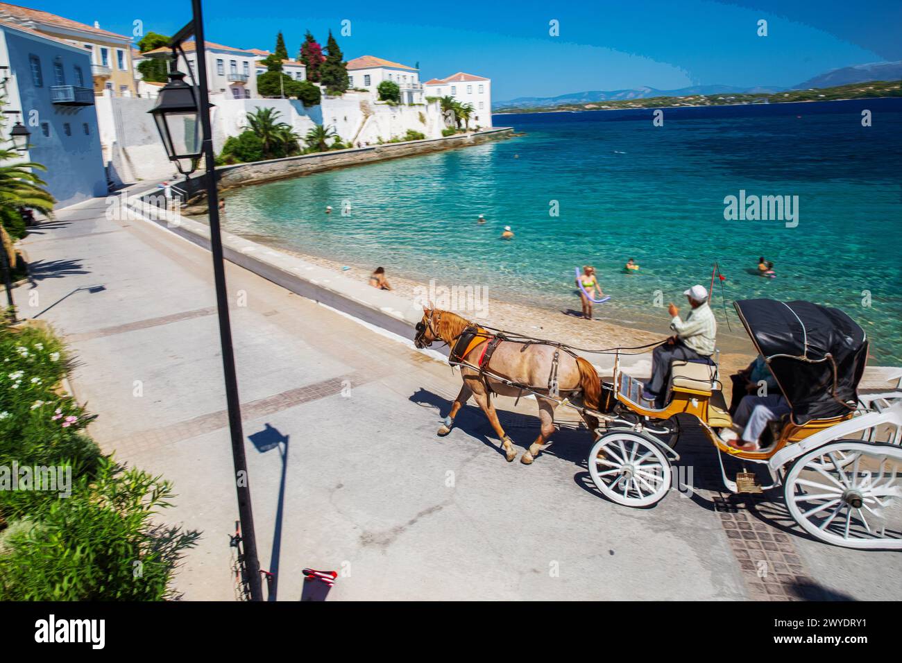 Amazing View on Spetses with beach, fantastic small bay and horse-drawn carriage - one of awe ...