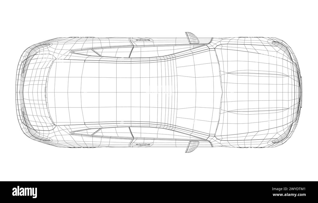 Wireframe of a two door modern car made of black lines isolated on a ...