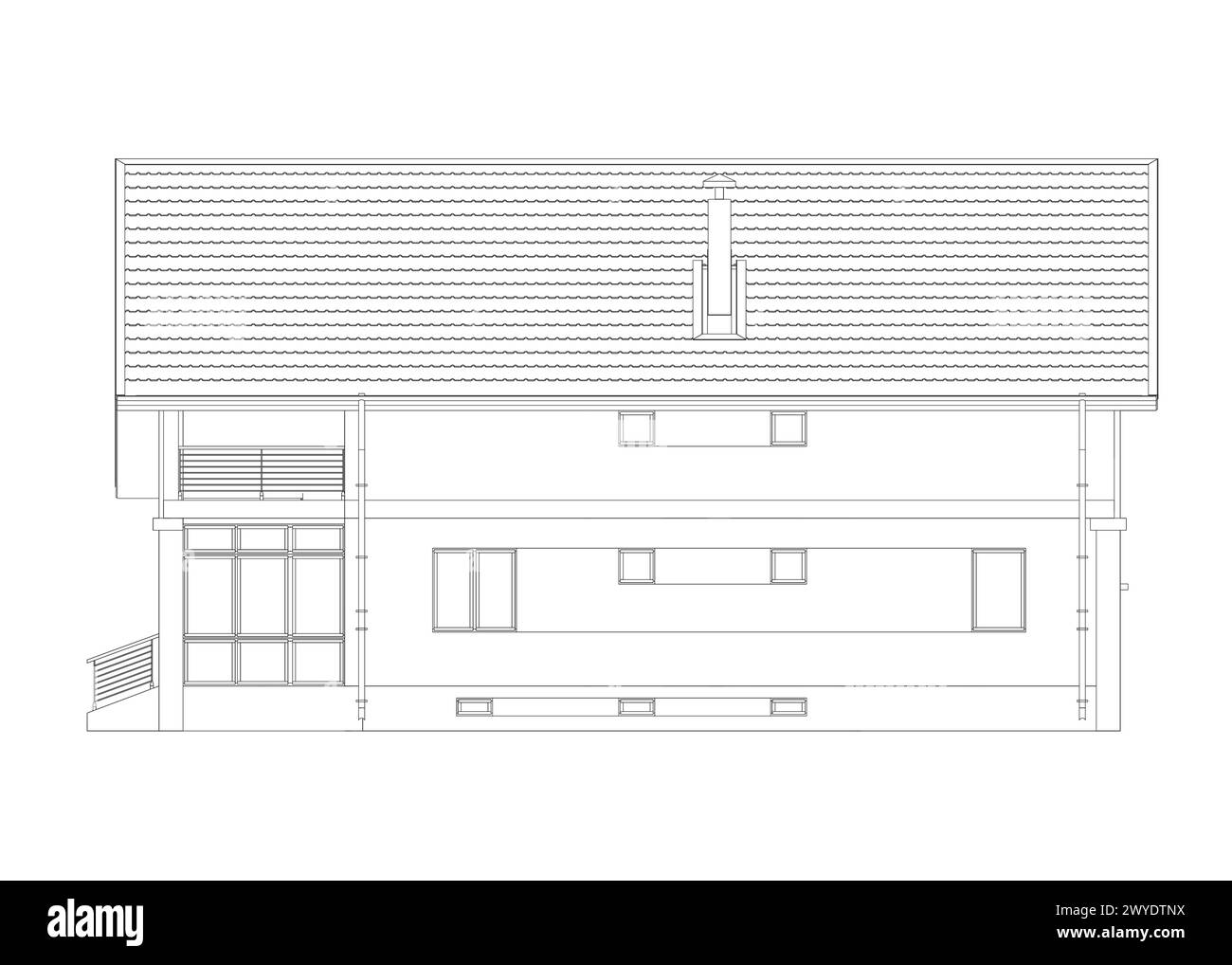 Outline suburban house model. Drawing of the modern building. Cottage ...