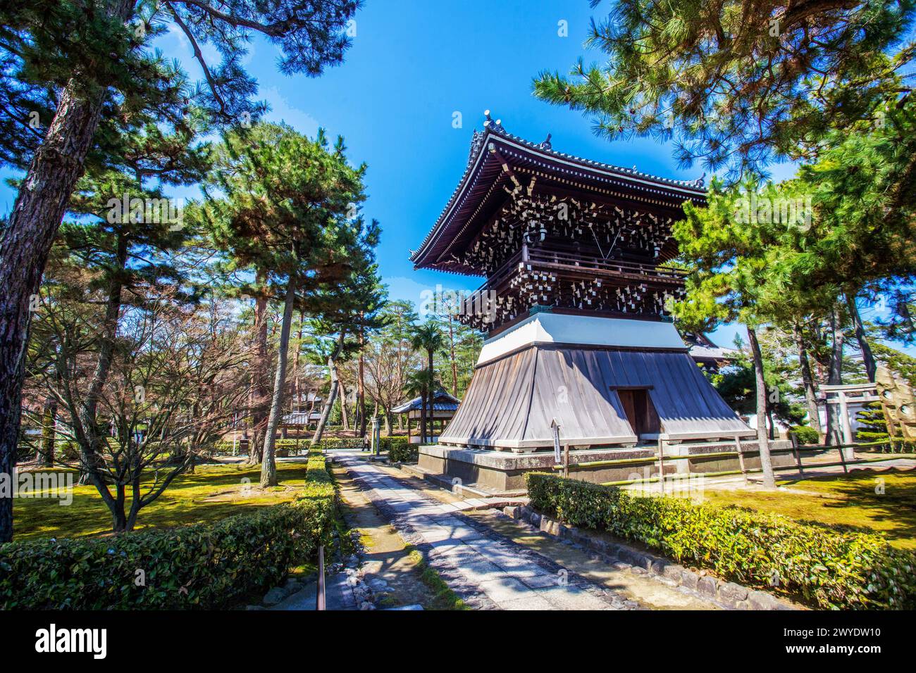 Amazing old Wooden temple (pagoda shape) and topiary pine tree sun ...
