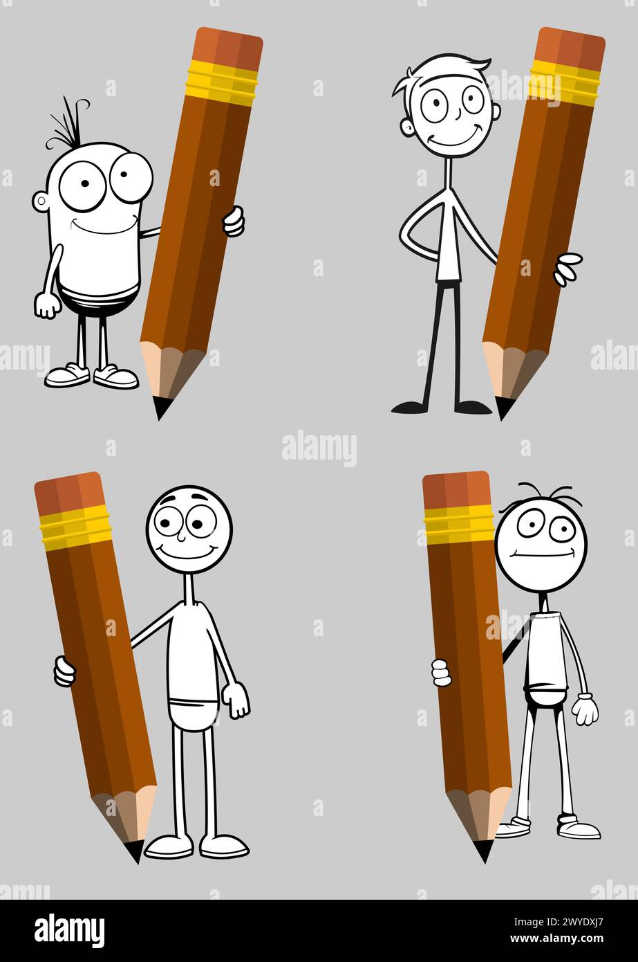 Cartoon vector illustration set of a stick man holding a pencil Stock ...