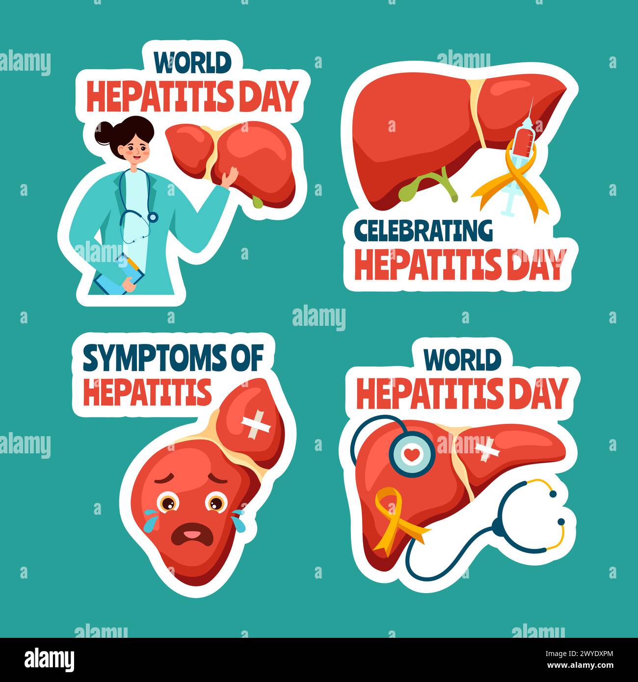 Hepatitis Day Label Flat Cartoon Hand Drawn Templates Background ...