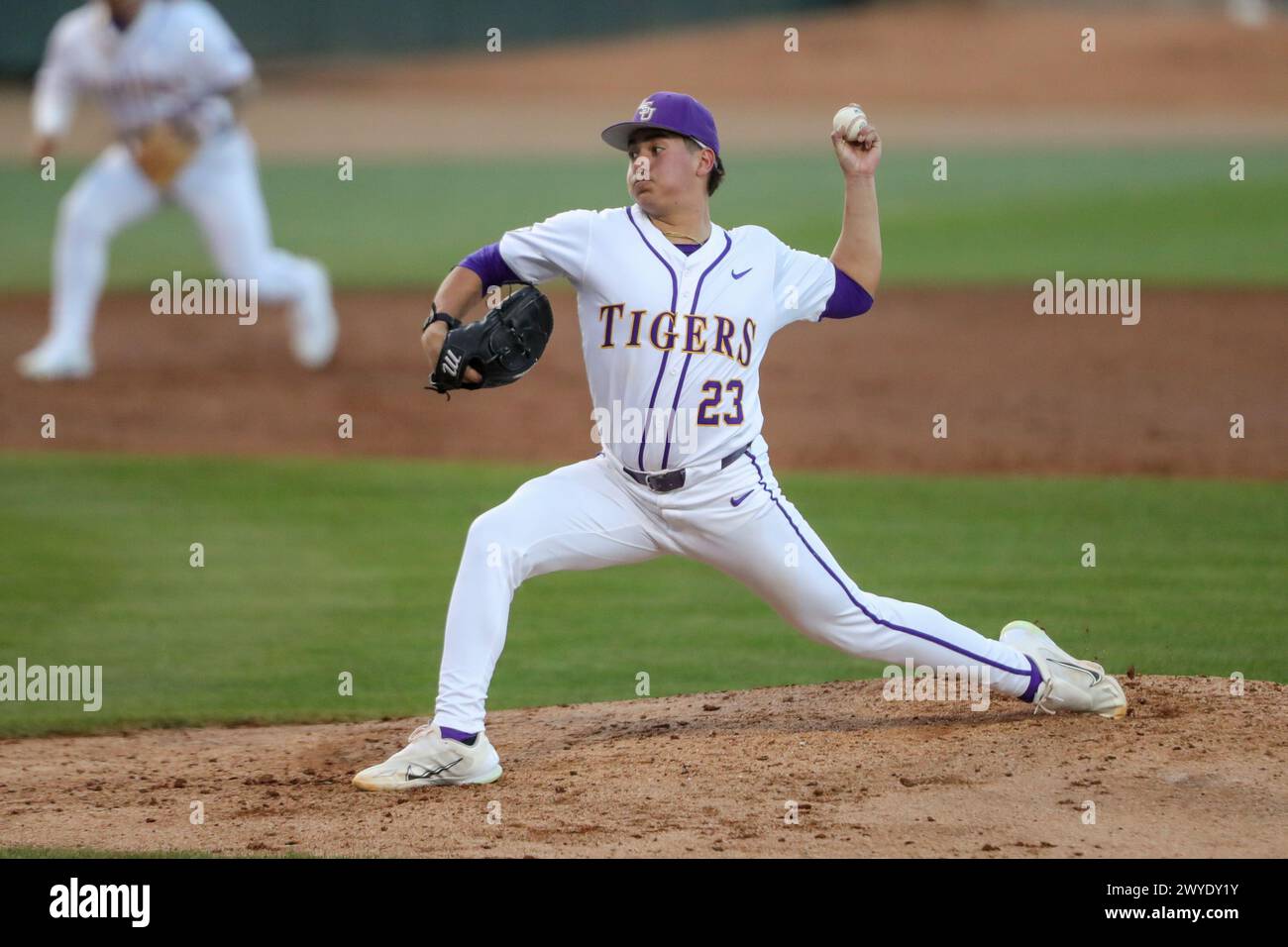 Baton Rouge, LA, USA. 5th Apr, 2024. LSU starting pitcher Gage Jump (23 ...