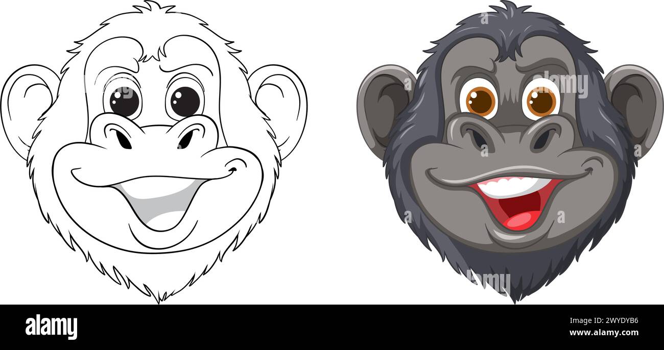 Two cartoon monkeys with happy facial expressions Stock Vector Image ...