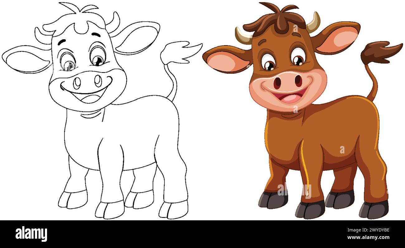 Vector art of a cow, both colored and line art Stock Vector Image & Art ...